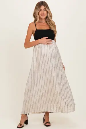 PINKBLUSH White Striped And Colorblock Maxi Dress