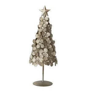 STORIED HOME Metal Flowers Christmas Tree With Star - Silver