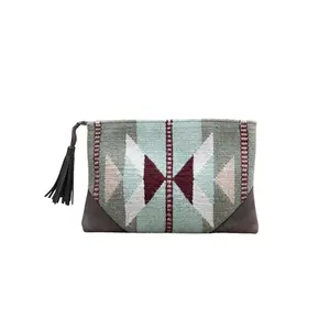 AMASOUK Luz De Prado Woven Wool Clutch With Leather Trim