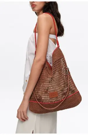 Bimba Y Lola Woven Shoulder Bag With Calfskin Leather Details - Oak