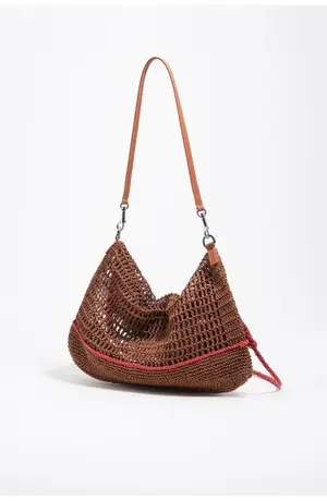 Bimba Y Lola Woven Shoulder Bag With Calfskin Leather Details - Oak