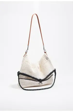 Bimba Y Lola Woven Shoulder Bag With Calfskin Leather Details - White