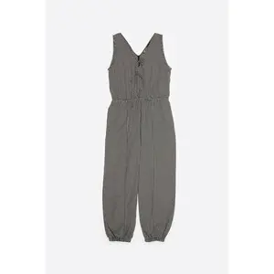 Bimba Y Lola Checked Baggy Jumpsuit With Bows And Frayed Details - Black