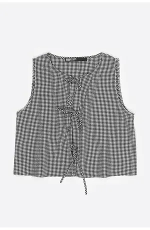 Bimba Y Lola Sleeveless Checked Top With Bow Detail
