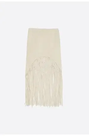 Bimba Y Lola Irregular Fringed Linen Blend Midi Skirt