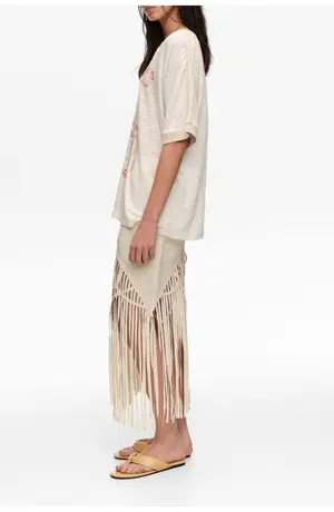 Bimba Y Lola Irregular Fringed Linen Blend Midi Skirt