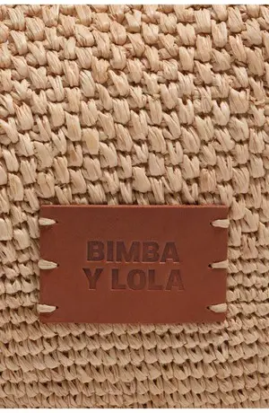 Bimba Y Lola Large Raffia Woven Bag With Calfskin Details - Natural