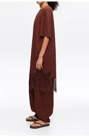 Bimba Y Lola Short Lace Trim T-shirt Dress - Brown
