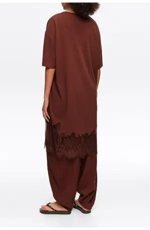 Bimba Y Lola Short Lace Trim T-shirt Dress - Brown