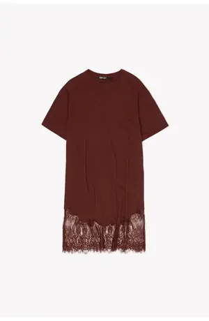 Bimba Y Lola Short Lace Trim T-shirt Dress - Brown