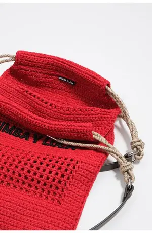 Bimba Y Lola Crochet Market Bag With Cord And Leather Handle - Red