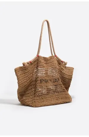 Bimba Y Lola Large Raffia Shoulder Bag - Dark Natural