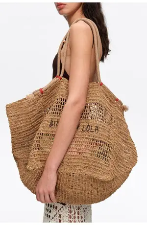 Bimba Y Lola Large Raffia Shoulder Bag - Dark Natural