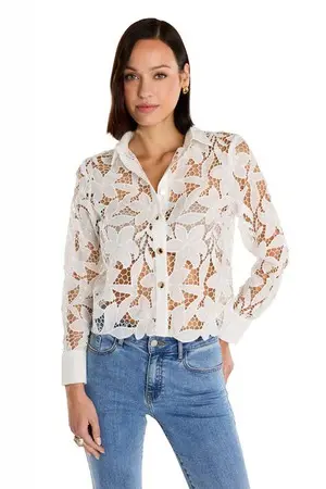 THE NOLI SHOP The Noli Shop Mina Lace Blouse With Sequin Embellishments White