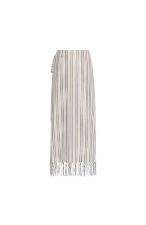 Agua Bendita Maria Valle Striped Embroidered Wrap Maxi Skirt