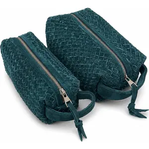 AMASOUK Suede Woven Leather Makeup Bag - Small