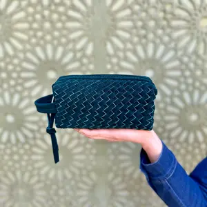 AMASOUK Suede Woven Leather Makeup Bag - Small