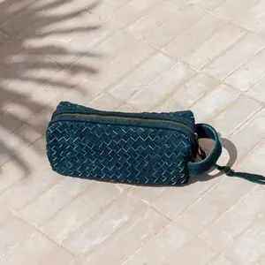 AMASOUK Suede Woven Leather Makeup Bag - Small