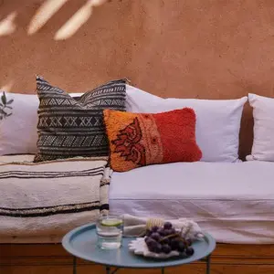 APARTMENT F Desert Stripe Embroidered Cactus Silk Pillow