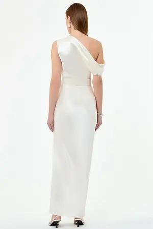 NICHOLAS Eartha One-shoulder Draped Midi Dress With Belt - Pearl