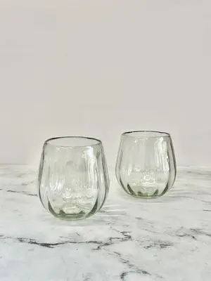 VILLA LUA HOME Handblown Oval Fluted Glassset Of 2