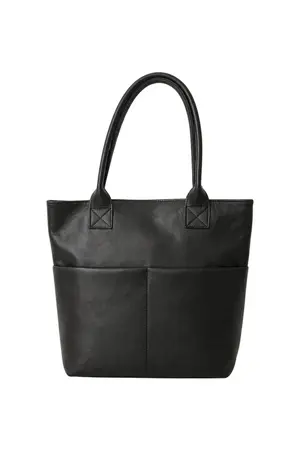 AMASOUK Classic Structured Leather Tote Bag - Black