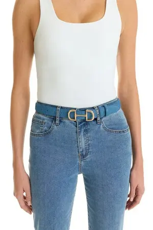 THE NOLI SHOP Bettie Skinny Belt With Gold Tone Horsebit Buckle - Denim