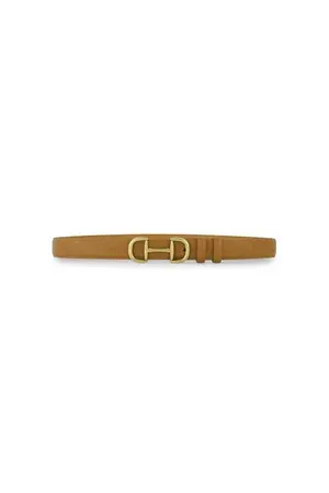 THE NOLI SHOP Bettie Skinny Belt With Gold Tone Horsebit Buckle - Mocha