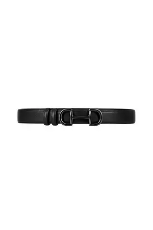 THE NOLI SHOP Bettie Skinny Belt With Gold Tone Horsebit Buckle - Noir