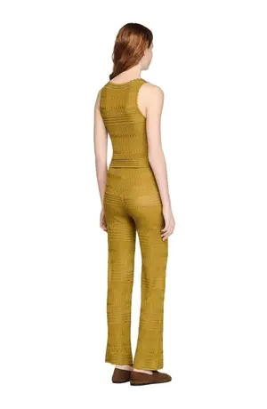 Sandro Floral Pointelle Knit Top - Olive