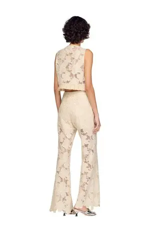 Sandro Guipure Lace Crop Top With Ruffled Hem