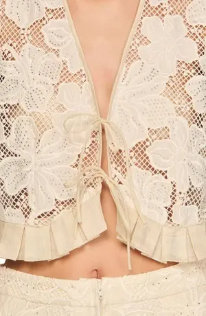 Sandro Guipure Lace Crop Top With Ruffled Hem