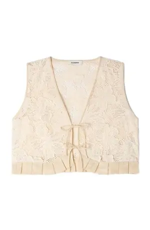 Sandro Guipure Lace Crop Top With Ruffled Hem