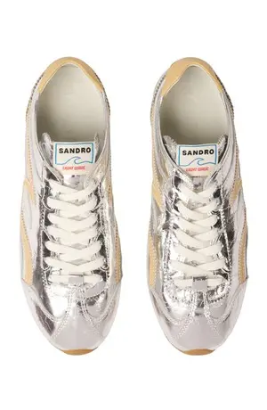 Sandro Light Wave Metallic Leather Trainers - Silver