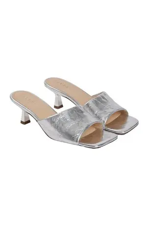 Sandro Heeled Metallic Leather Mules - Silver
