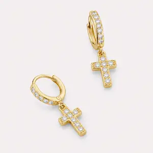 DONATELLO GIAN Crystal Cross Hoop Earrings - Silver