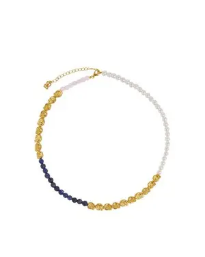 OTTOMAN HANDS Lapis Lazuli And Pink Jade Beaded Necklace With Tone Embellishments - Gold