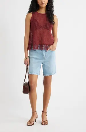 OPEN EDIT Fringe Cropped Sweater - Red Ruby