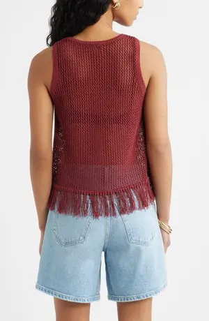 OPEN EDIT Fringe Cropped Sweater - Red Ruby