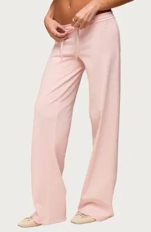 EDIKTED Claudia Stretch Cotton Straight Leg Drawstring Pants - Light-pink