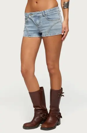 EDIKTED Studded Low Rise Denim Shorts
