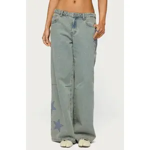 EDIKTED Trish Stars Low Rise Wide Leg Jeans