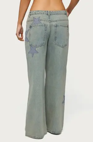 EDIKTED Trish Stars Low Rise Wide Leg Jeans