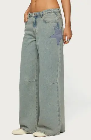 EDIKTED Trish Stars Low Rise Wide Leg Jeans
