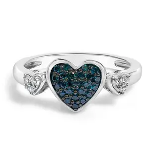 HAUS OF BRILLIANCE Sterling Triple Heart Ring With Blue And White Diamonds - Silver