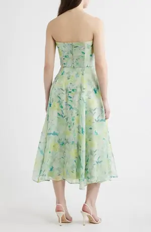 Lulus Elena Floral Print Strapless Midi Dress