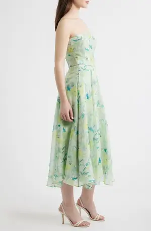 Lulus Elena Floral Print Strapless Midi Dress