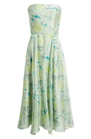 Lulus Elena Floral Print Strapless Midi Dress