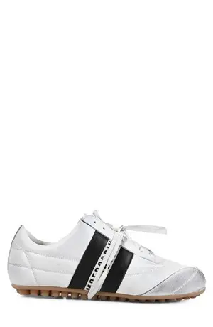 BIKKEMBERGS Distressed Leather Low Top Sneakers With Contrast Stripes