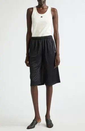 COURREGES Jersey Bermuda Shorts With Skirt Effect Back Panel